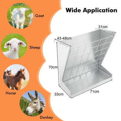 Costway Wall-Mounted Sheep Hay Rack 2-in-1 Hay & Grain Feeder Handing ...