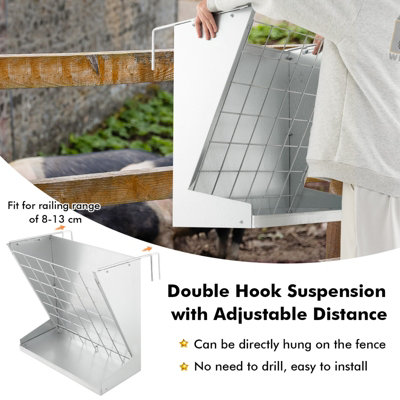 Costway Wall-Mounted Sheep Hay Rack 2-in-1 Hay & Grain Feeder Handing ...