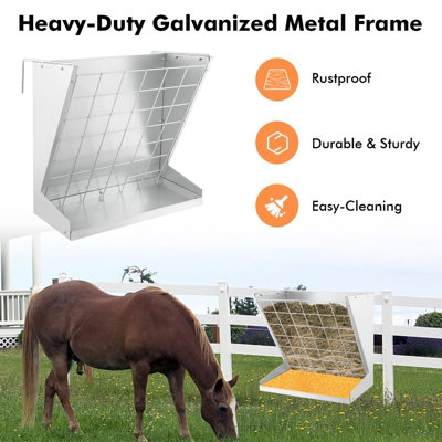 Costway Wall-Mounted Sheep Hay Rack 2-in-1 Hay & Grain Feeder Handing ...