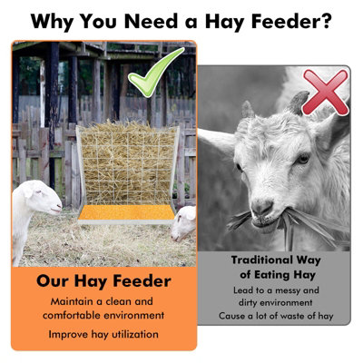 Costway Wall-Mounted Sheep Hay Rack 2-in-1 Hay & Grain Feeder Handing ...