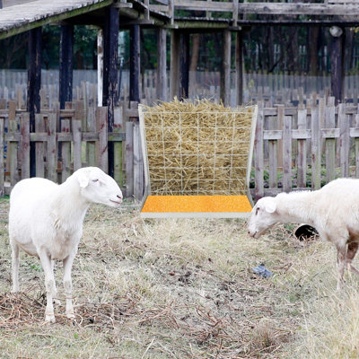 Costway Wall-Mounted Sheep Hay Rack 2-in-1 Hay & Grain Feeder Handing ...