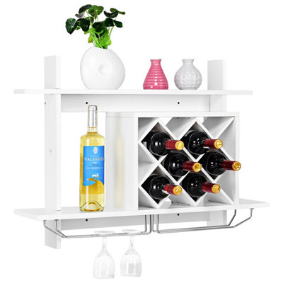 Costway Wall Mounted White Wine Rack 6-Bottles Storage Display Holder