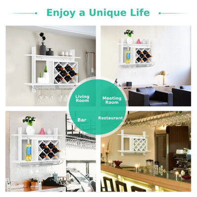 Costway Wall Mounted White Wine Rack 6-Bottles Storage Display Holder