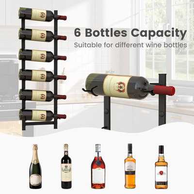 Costway Wall Mounted Wine Rack Hanging Metal Wine Display Rack for 6 ...