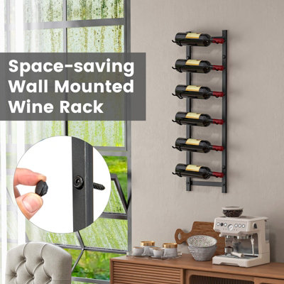 Costway Wall Mounted Wine Rack Hanging Metal Wine Display Rack for 6 ...