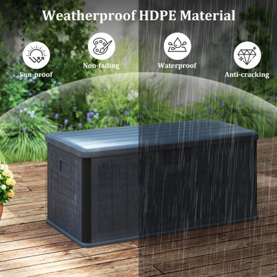 COSTWAY Waterproof Resin Deck Box Bench 380L Garden Storage Box-Grey