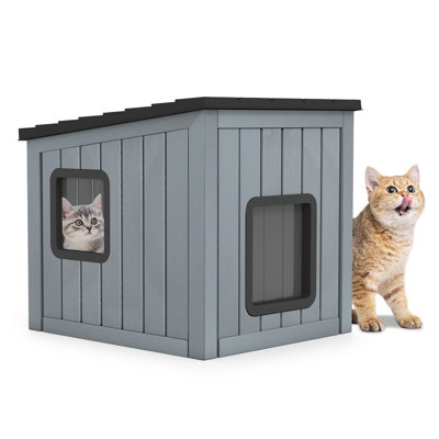 COSTWAY Weatherproof Plastic Pet House Indoor Outdoor Feral Shelter for ...