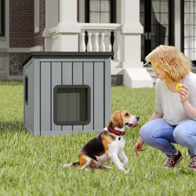 COSTWAY Weatherproof Plastic Pet House Indoor Outdoor Feral Shelter for ...