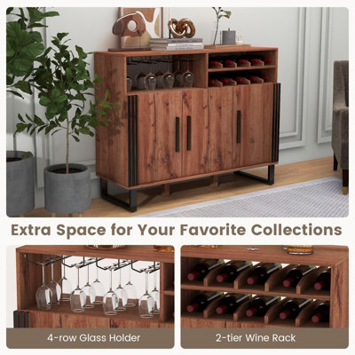 Costway Wine Bar Cabinet Kitchen 3 door Buffet Sideboard w 2 tier Wine Rack Adjustable