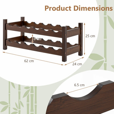 COSTWAY Wine Rack 12 Bottle Bamboo Wine Bottle Holder 2-Tier Wine Shelf for Countertop