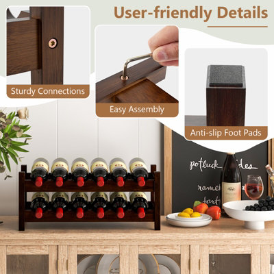 COSTWAY Wine Rack 12 Bottle Bamboo Wine Bottle Holder 2-Tier Wine Shelf ...