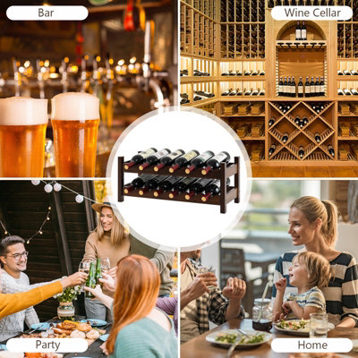 COSTWAY Wine Rack 12 Bottle Bamboo Wine Bottle Holder 2-Tier Wine Shelf ...