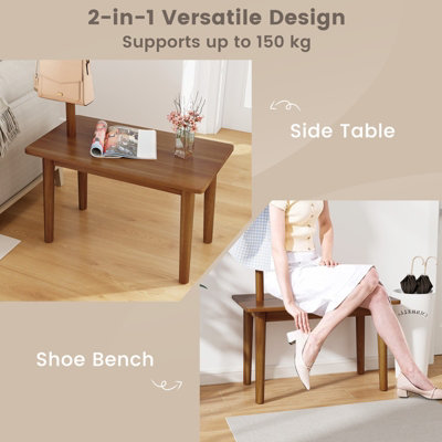 Costway Wood Coat Tree End Table w/ Coat Rack Freestanding Hanger Stand ...