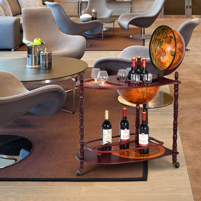 Costway Wood Globe Drink Cabinet Rolling Wine Bar Stand Nautical Chart W Liquor Bottle Shelf