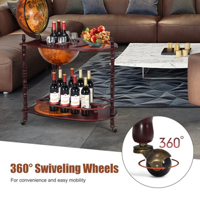 Costway Wood Globe Drink Cabinet Rolling Wine Bar Stand Nautical Chart ...