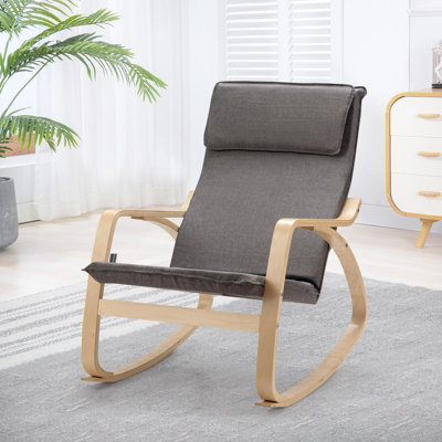 Costway Wood Rocking Chair Accent Relaxing Leisure Chair Curved Armrest ...