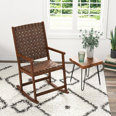 Costway Wood Rocking Chair Indoor & Outdoor Home Patio Ergonomic Rocker ...