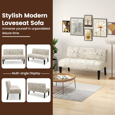 Costway Wooden 2 Seater Loveseat Fabric Upholstered Lounge Armless Sofa Chair Couch