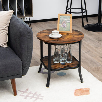 Costway Wooden 2-Tier Side Table Round Industrial Sofa End Beside Table ...