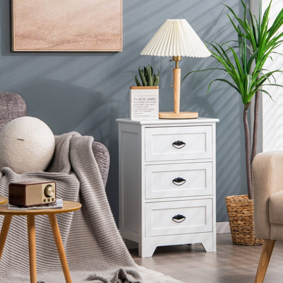 Costway Wooden 3-Drawer Bedside Table Vintage Nightstand Accent End ...