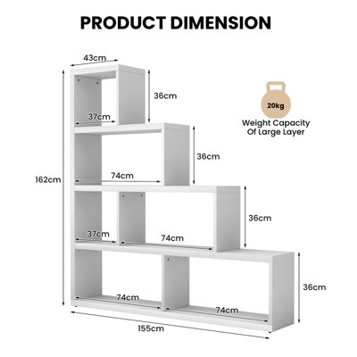 Costway Wooden 6 Cube Ladder Bookcase 5 Tier L-Shaped Corner Bookshelf ...