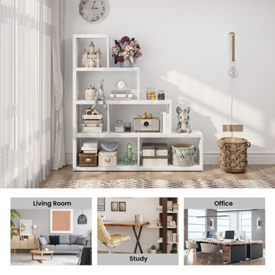 Costway Wooden 6 Cube Ladder Bookcase 5 Tier L-Shaped Corner Bookshelf ...