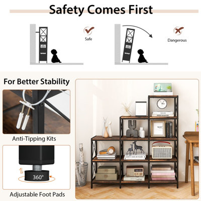 Costway Wooden 9 Cube Bookcase 5 Tier Storage Cabinet Standing Display ...