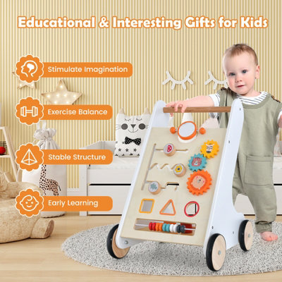 Costway Wooden Baby Walker Push and Pull Learning Activity Walker Sit ...
