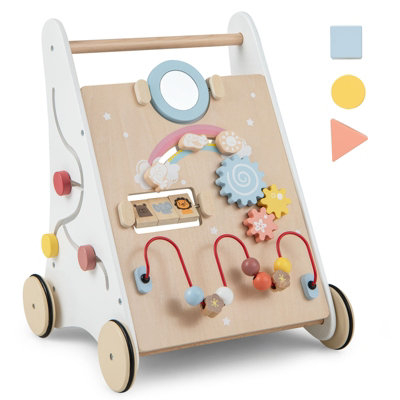 Costway Wooden Baby Walker Push and Pull Learning Activity Walker Sit ...