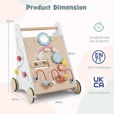 Costway Wooden Baby Walker Push and Pull Learning Activity Walker Sit ...
