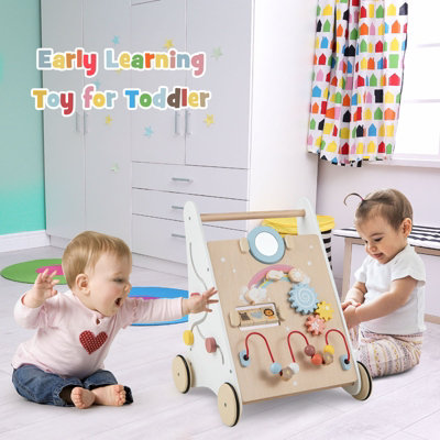 Costway Wooden Baby Walker Push and Pull Learning Activity Walker Sit ...