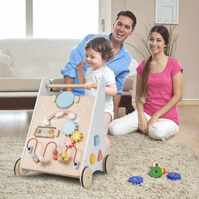 Costway Wooden Baby Walker Push and Pull Learning Activity Walker Sit ...