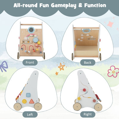 Costway Wooden Baby Walker Push and Pull Learning Activity Walker Sit ...