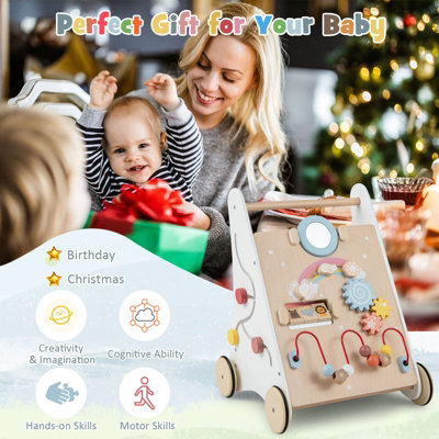 Costway Wooden Baby Walker Push and Pull Learning Activity Walker Sit ...