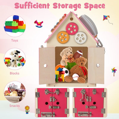 Costway Wooden Busy House Toy Multi-purpose Busy House w/ Sensory Games ...