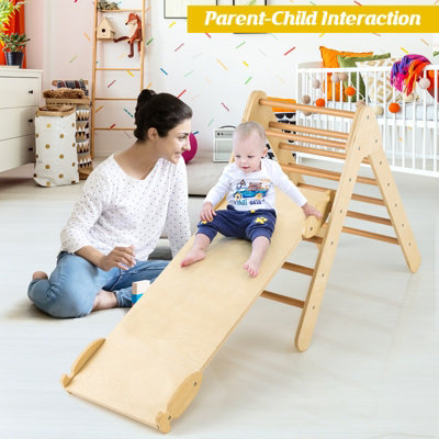 Costway Wooden Climbing Triangle Ladder Toddlers Climbing Toy w ...