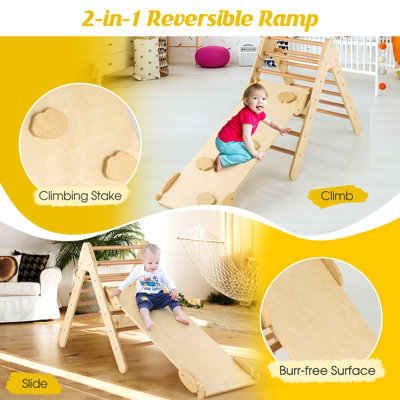 Costway Wooden Climbing Triangle Ladder Toddlers Climbing Toy w ...