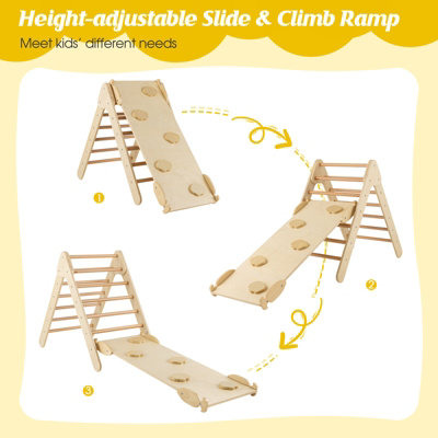 Costway Wooden Climbing Triangle Ladder Toddlers Climbing Toy w ...
