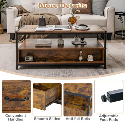 COSTWAY Wooden Coffee Table w/ Storage Drawers Rectangular Center ...
