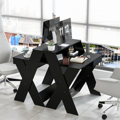 Costway Wooden Computer Desk Home Office Writing Desk with Monitor ...