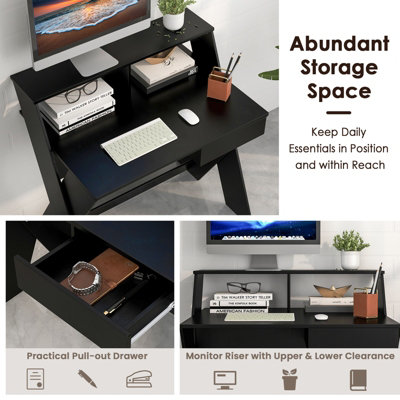 Costway Wooden Computer Desk Home Office Writing Desk with Monitor ...