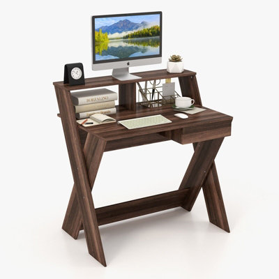 Costway Wooden Computer Desk Home Office Writing Desk with Monitor ...