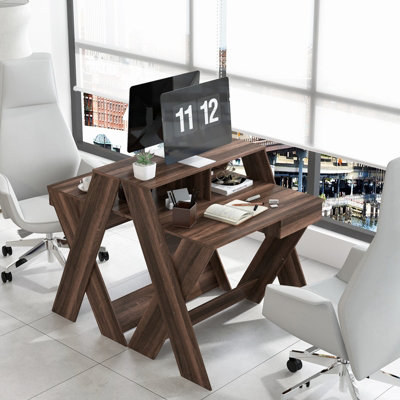 Costway Wooden Computer Desk Home Office Writing Desk with Monitor ...
