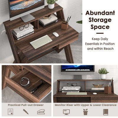 Costway Wooden Computer Desk Home Office Writing Desk with Monitor ...