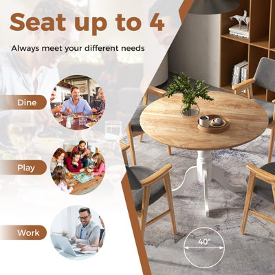 COSTWAY Wooden Dining Table with Round Tabletop & Curved Trestle Legs-White