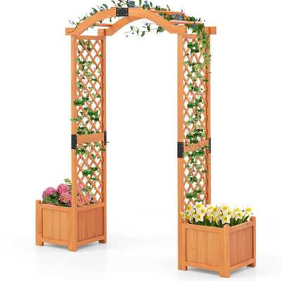 COSTWAY Wooden Garden Arbor 201 cm Tall Archway Trellis w/ Planter ...