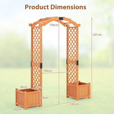 COSTWAY Wooden Garden Arbor 201 cm Tall Archway Trellis w/ Planter ...