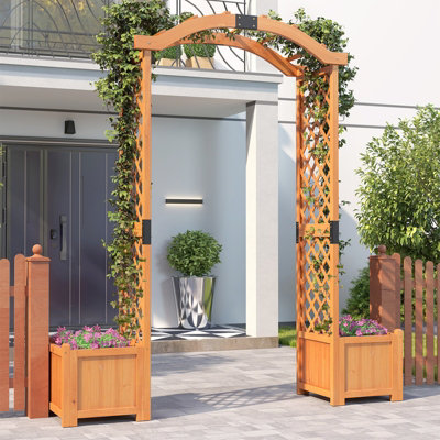 COSTWAY Wooden Garden Arbor 201 cm Tall Archway Trellis w/ Planter ...