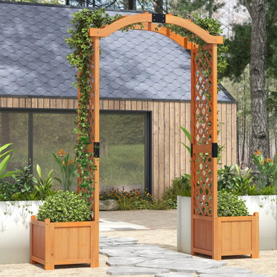 COSTWAY Wooden Garden Arbor 201 cm Tall Archway Trellis w/ Planter ...