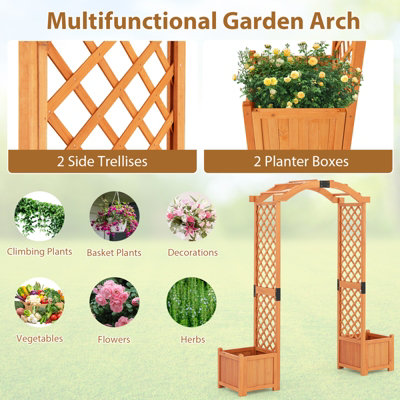 COSTWAY Wooden Garden Arbor 201 cm Tall Archway Trellis w/ Planter ...